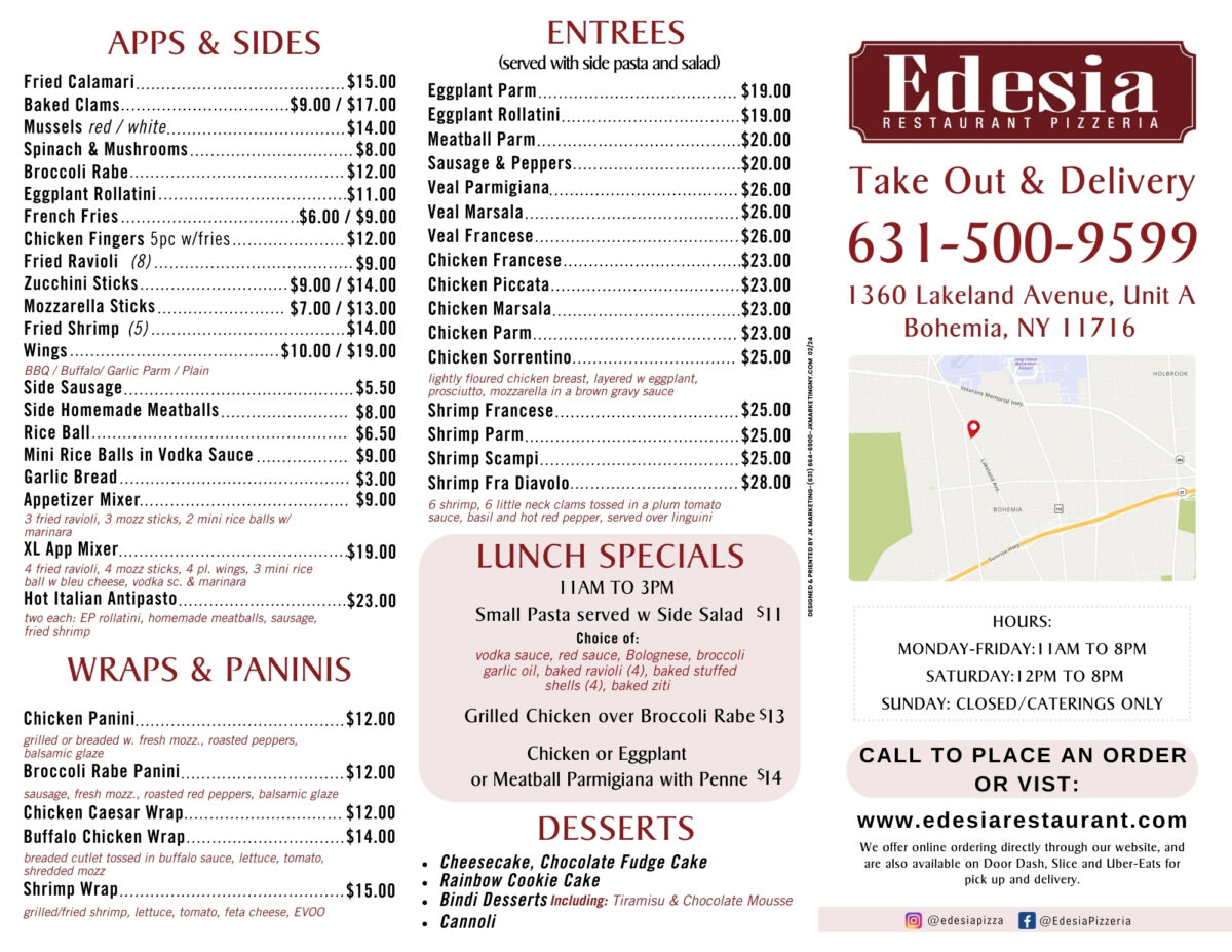 Menu – Edesia Restaurant & Pizzeria